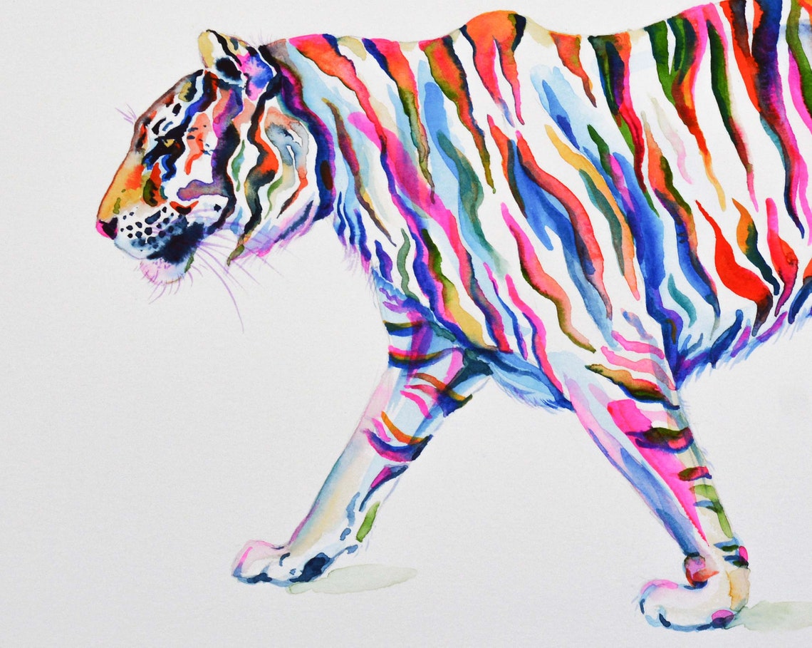 Colorful Tiger Original Watercolor Painting Rainbow Tiger - Etsy
