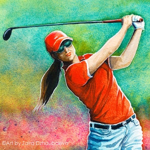 Lady Golfer Female Golf Player Golf Swing Club Woman Lady in Red Golf ...