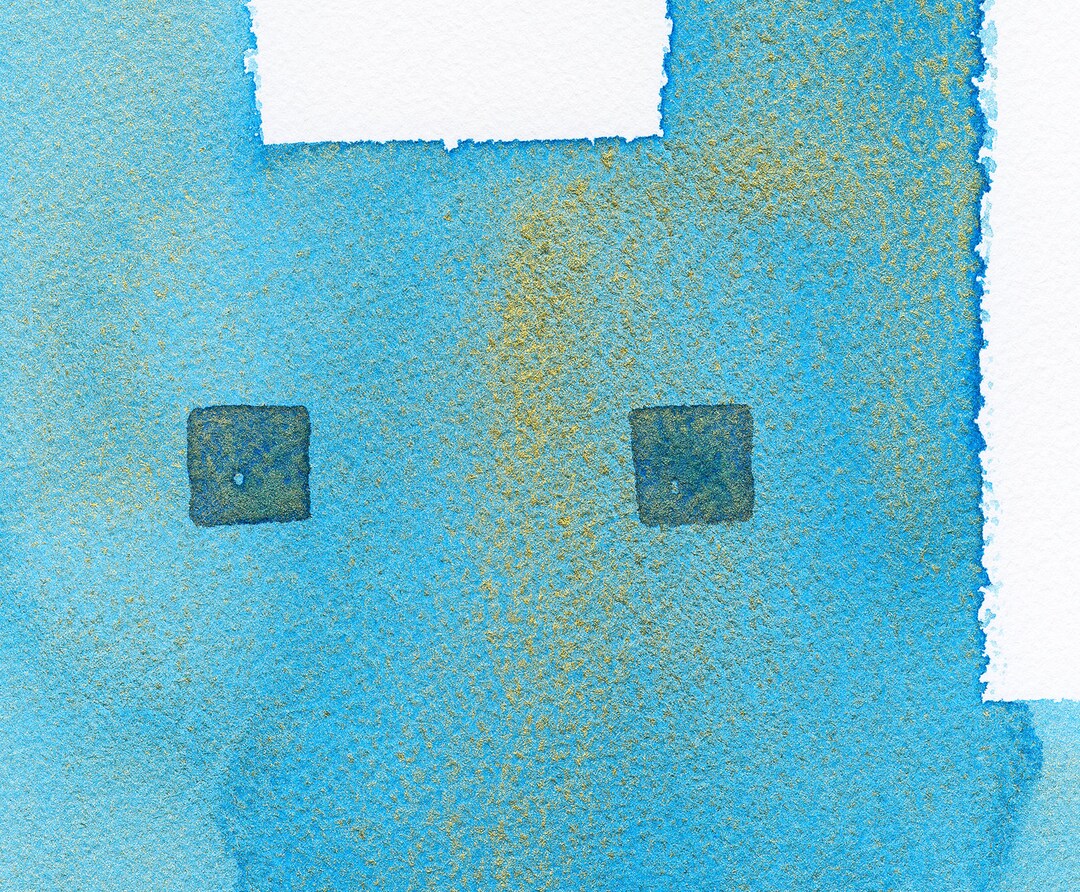 Abstract Blue Gold Rabbit Original Watercolor Painting Whimsical Cute ...