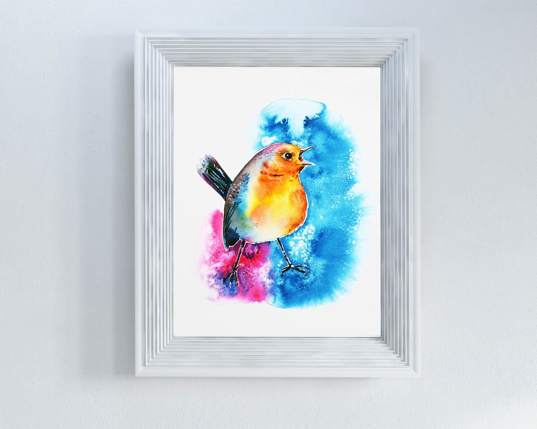 Cheerful Robin Bird Wall Art Print Christmas Robin Redbreast Bird ...