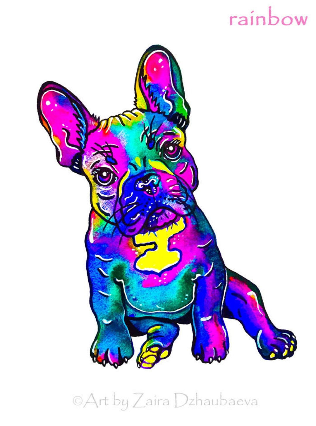 Colorful French Bulldog Art Print Cute Frenchie Puppy Rainbow Dog Wall ...