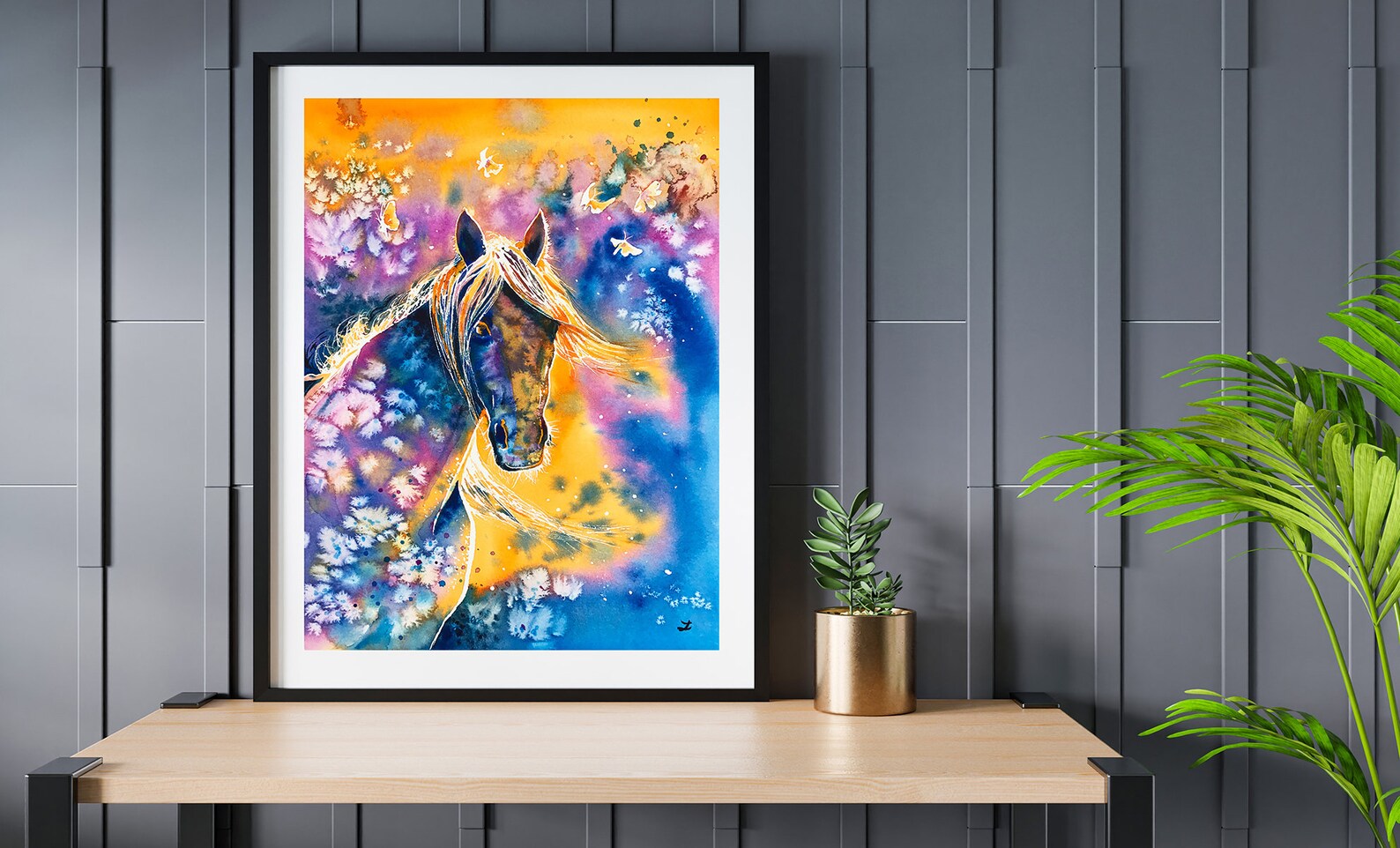 Mustang Wild Horse Art Print Horses Equestrian Painting Sunset ...