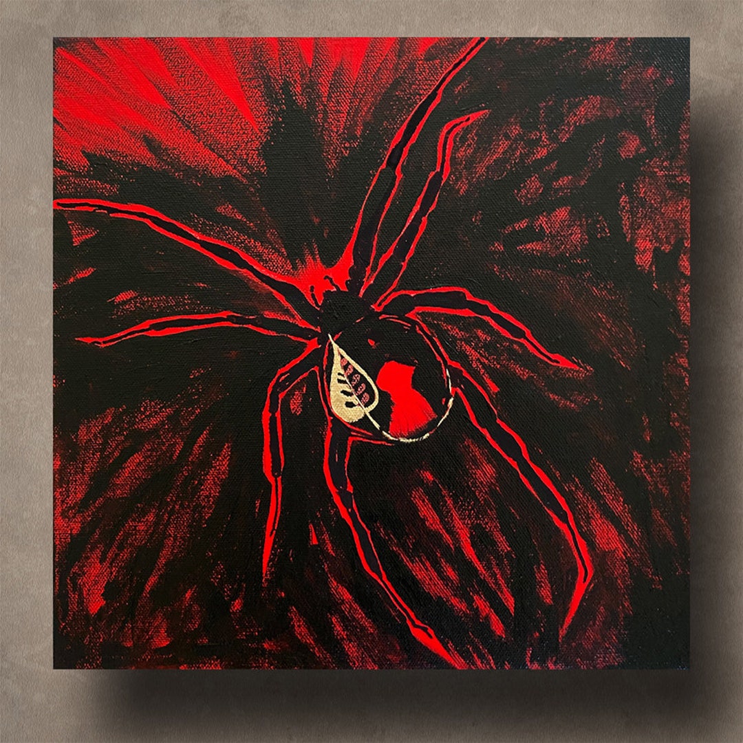 Redback Spider Original Acrylic Painting Canvas Bold Black Red Gold ...