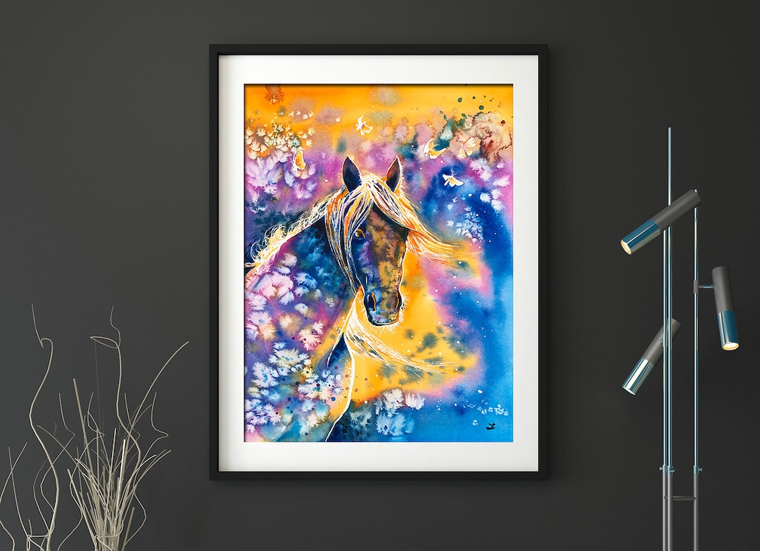 Mustang Wild Horse Art Print Horses Equestrian Painting Sunset ...