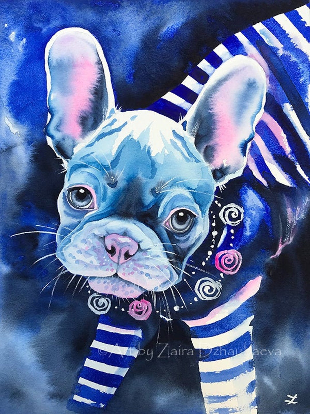 French Bulldog Original Watercolor Painting Hand Painted Art Frenchie ...