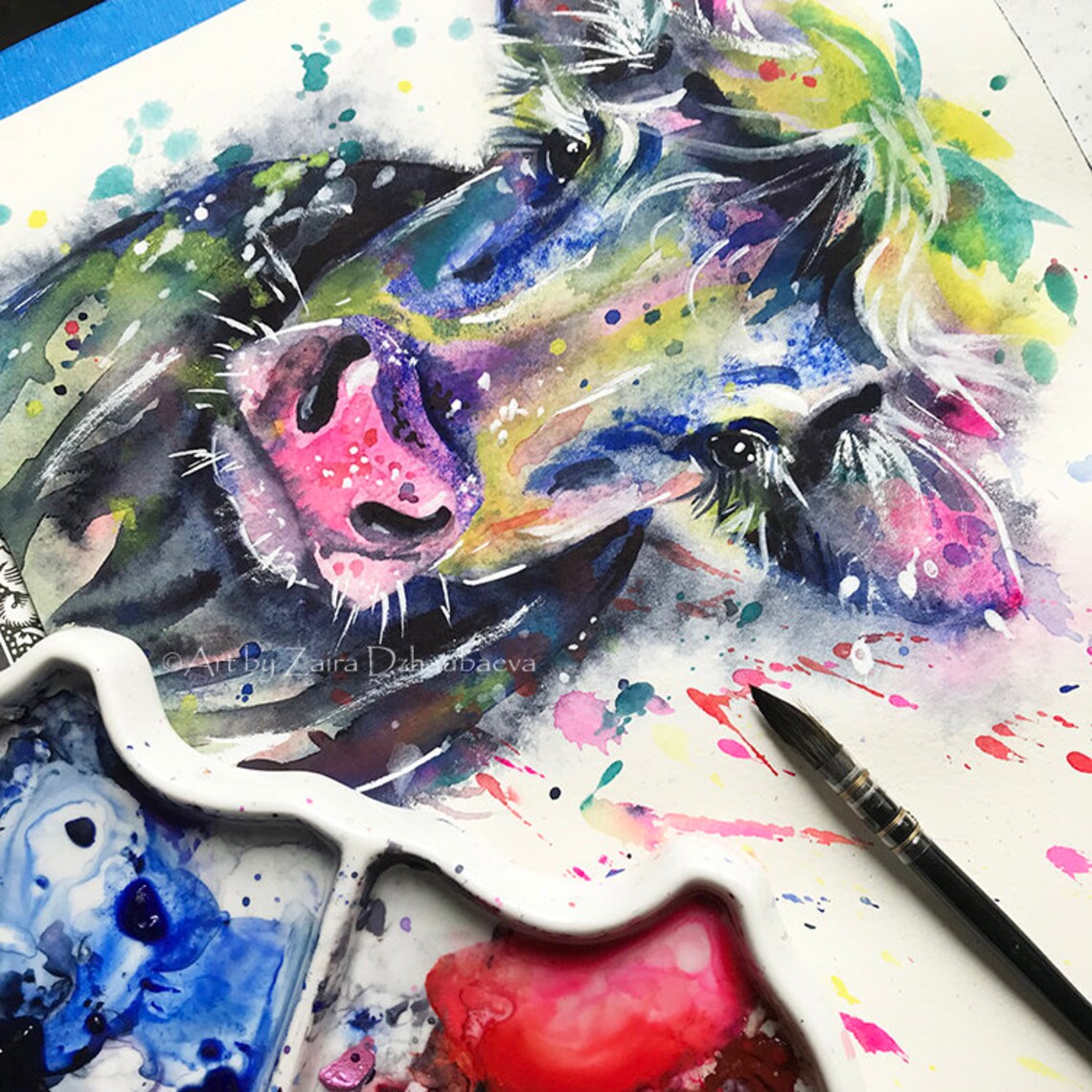 Fancy Cow Colorful Splatter Cow Wall Art Print Cows Watercolor - Etsy