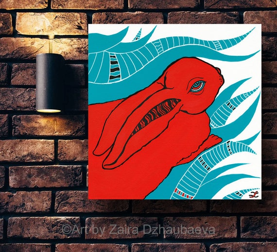 Red Rabbit Original Acrylic Painting on Canvas Colorful | Etsy