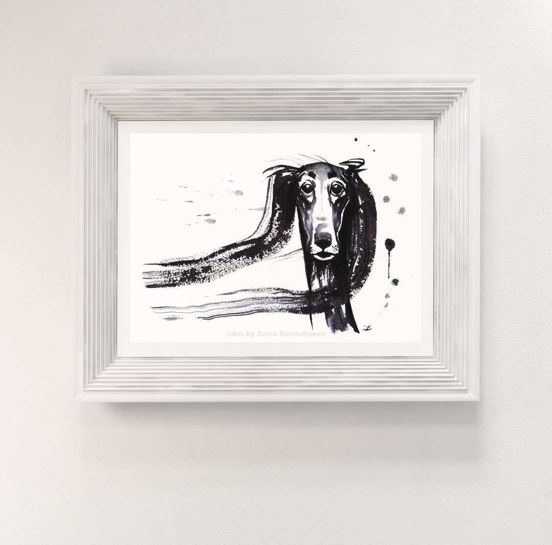 Saluki Original Ink Drawing Persian Greyhound Sighthound Gazehound ...