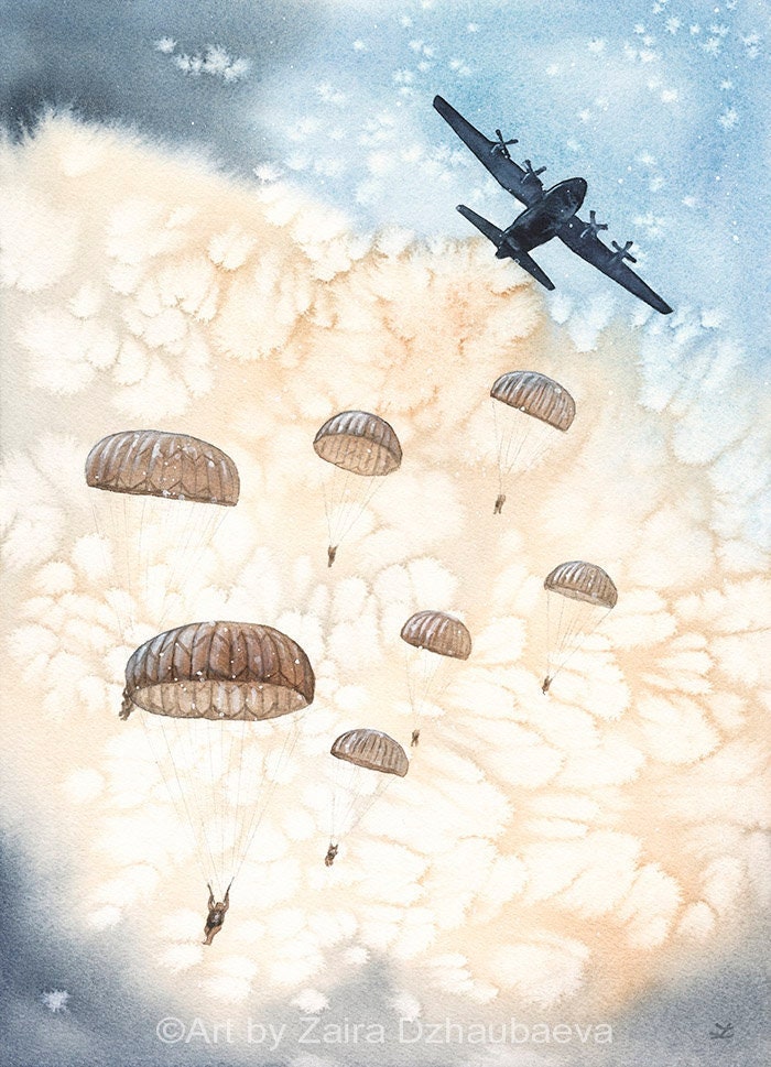 Airborne Art Print Paratroopers Watercolor Painting Parachute - Etsy