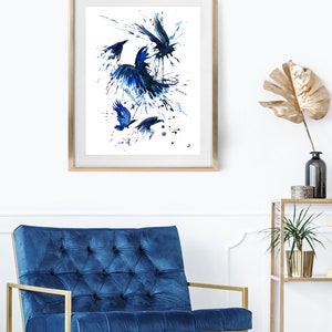 Mob of Crows Art Print Crow Watercolor Painting Halloween Birds Spooky ...