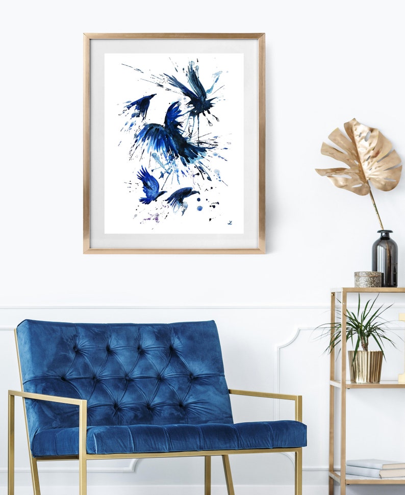 Mob of Crows Art Print Crow Watercolor Painting Halloween Birds Spooky ...