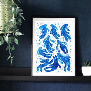 Blue Rabbits Original Watercolor Painting Whimsical Bunnies Wall Art ...