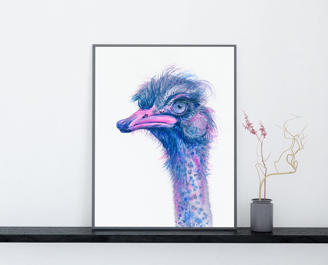 Blue-eyed Ostrich Art Print Ostrich Bird African Wildlife Birds Ostrich ...