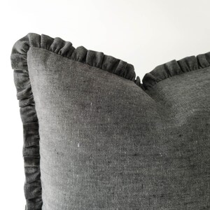 Frilled Linen Decorative Pillow Cover in Charcoal Grey - Neutral ...
