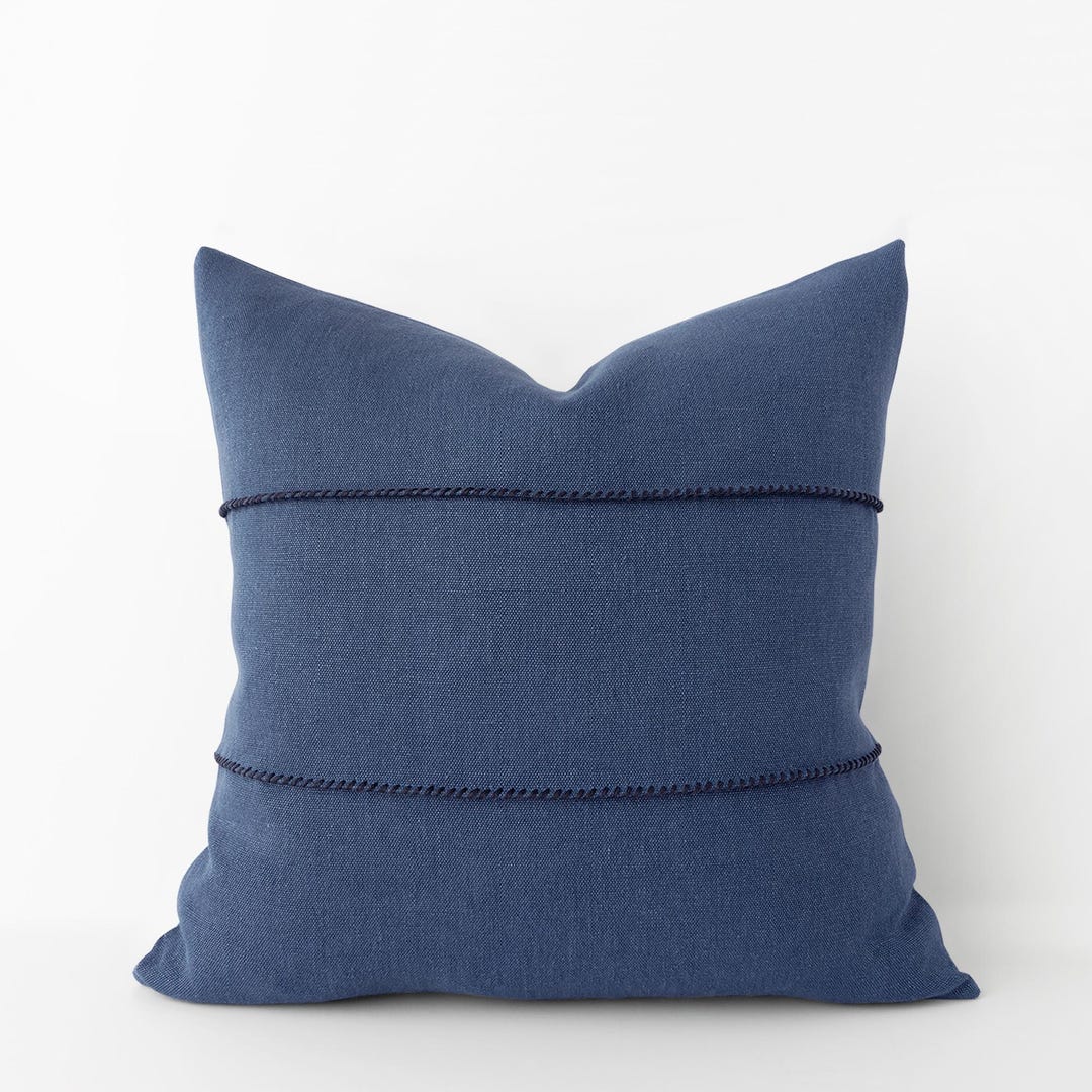 Indigo Blue Decorative Pillow Cover With Hand-stitched Details ...