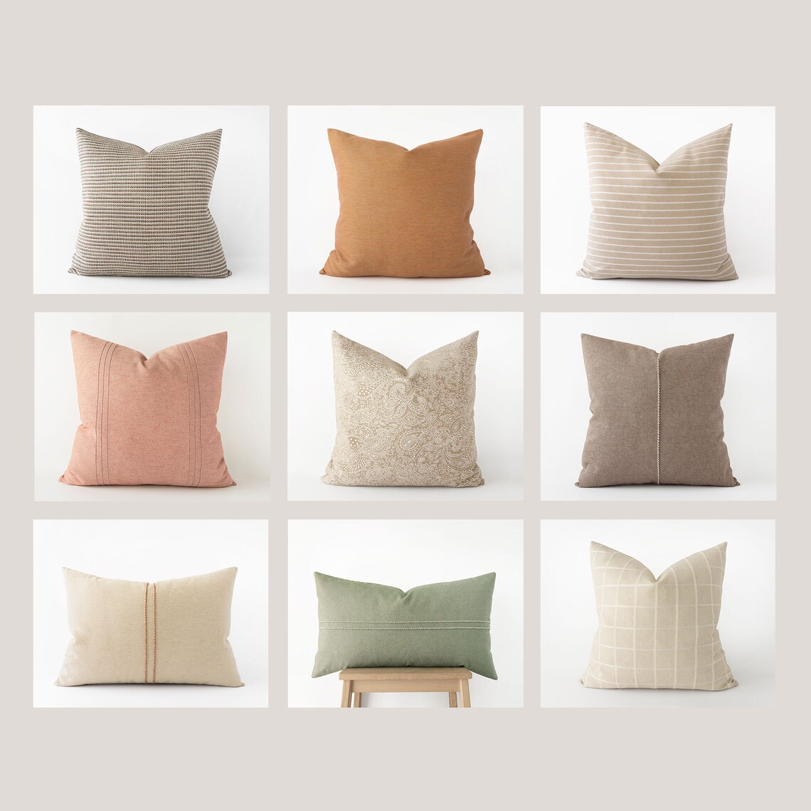 Beige Patterned Decorative Pillow Cover Textured Neutral | Etsy