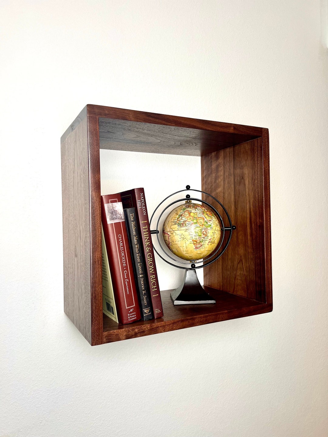 Walnut Floating Bookshelf |solid Wood Shelf | Library | Cube ...
