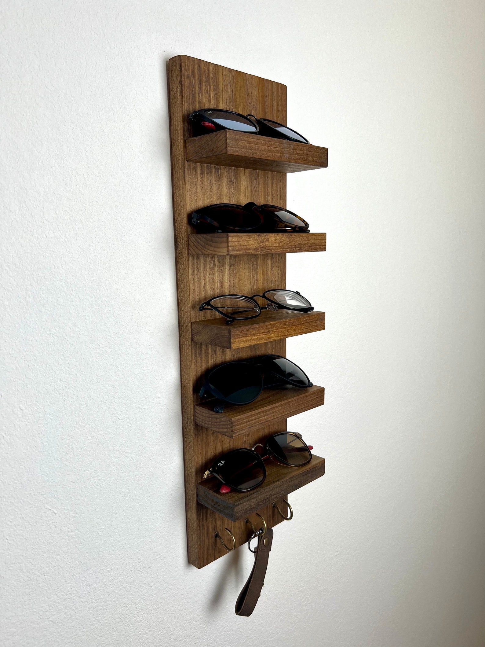 Floating Sunglasses Shelf With Key Hooks Entryway Organization Key ...