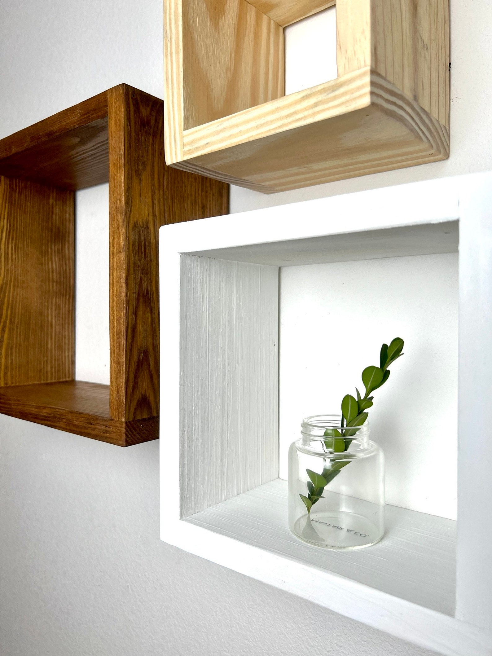 Set of 3 Floating Cube Shelves | Quality Wood Shelving | Hanging Plant ...