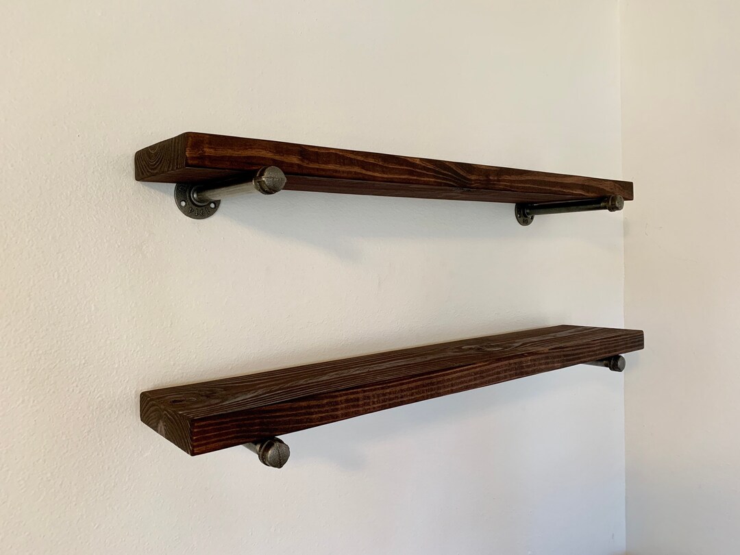 Floating Shelf With Industrial Pipe Brackets, 8 Inch Width - Etsy
