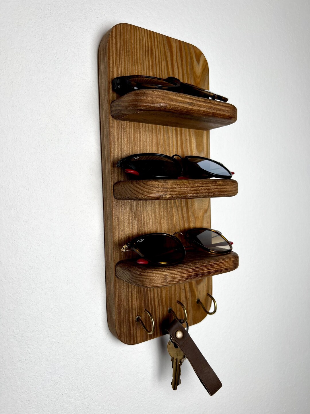 Rounded Floating Sunglasses Shelf With Key Hooks | Entryway ...