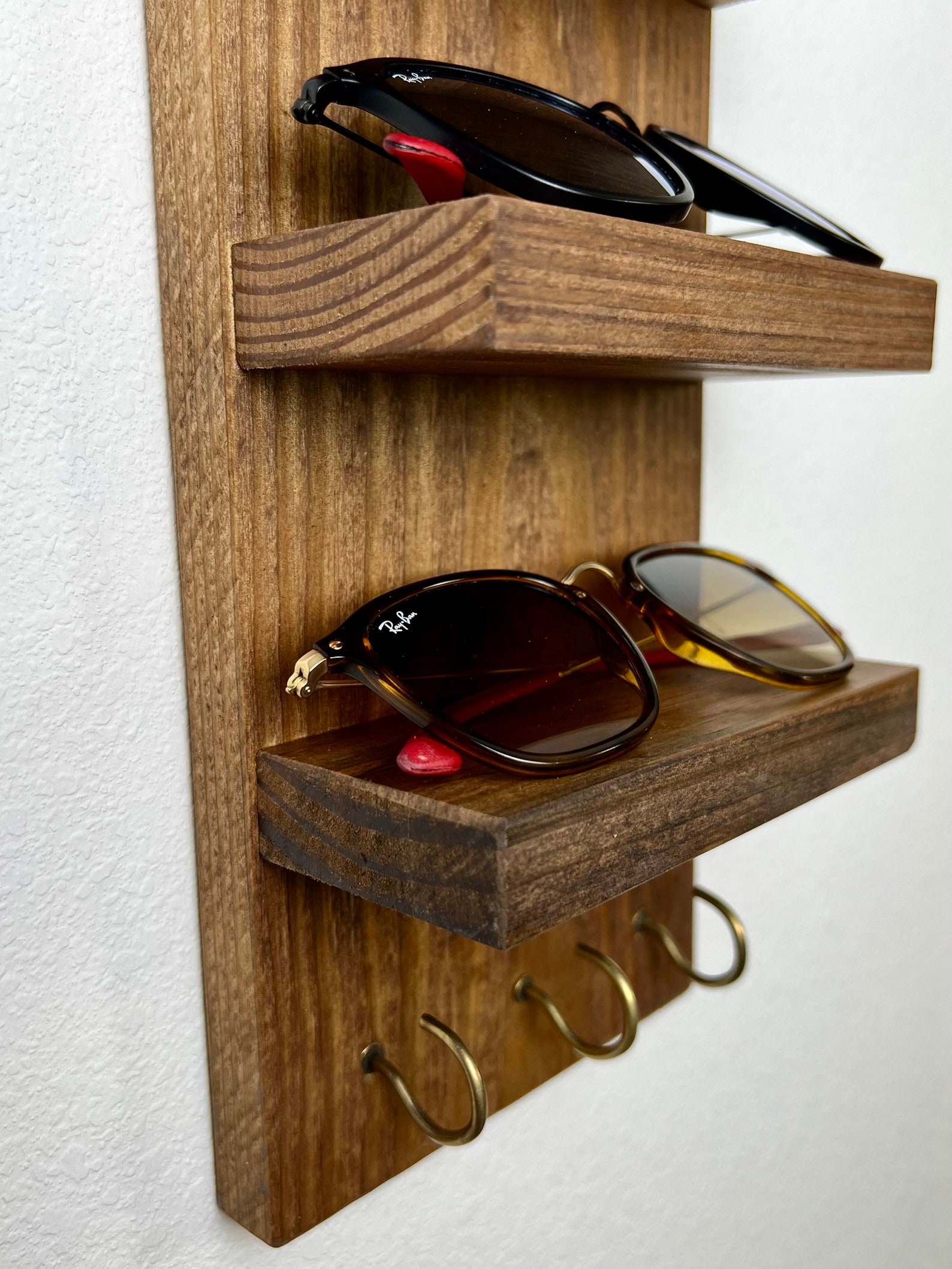 Floating Sunglasses Shelf With Key Hooks Entryway Organization Key ...
