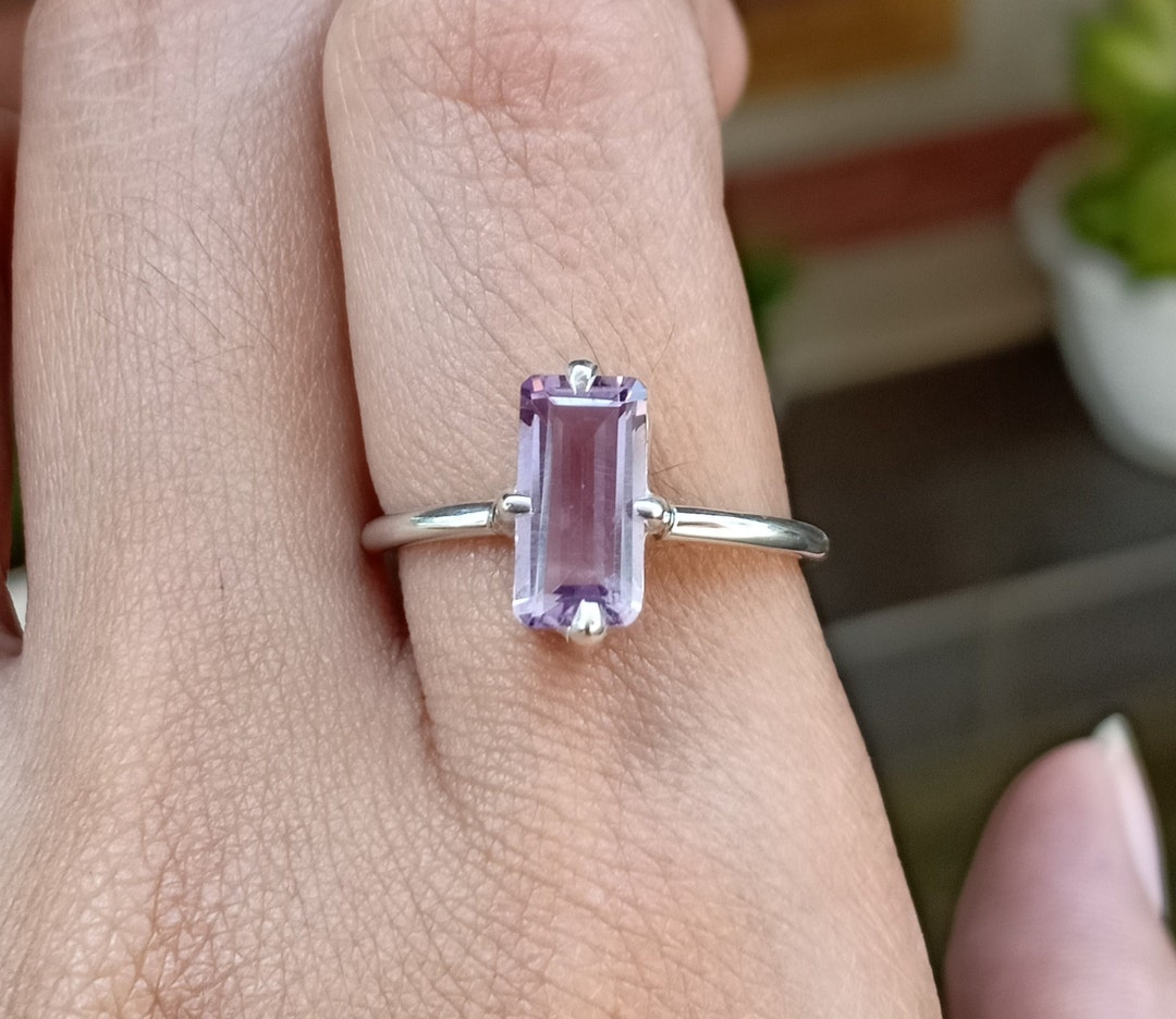 Sterling Silver, Amethyst, Rectangle Shape, Gemstone Ring - Etsy