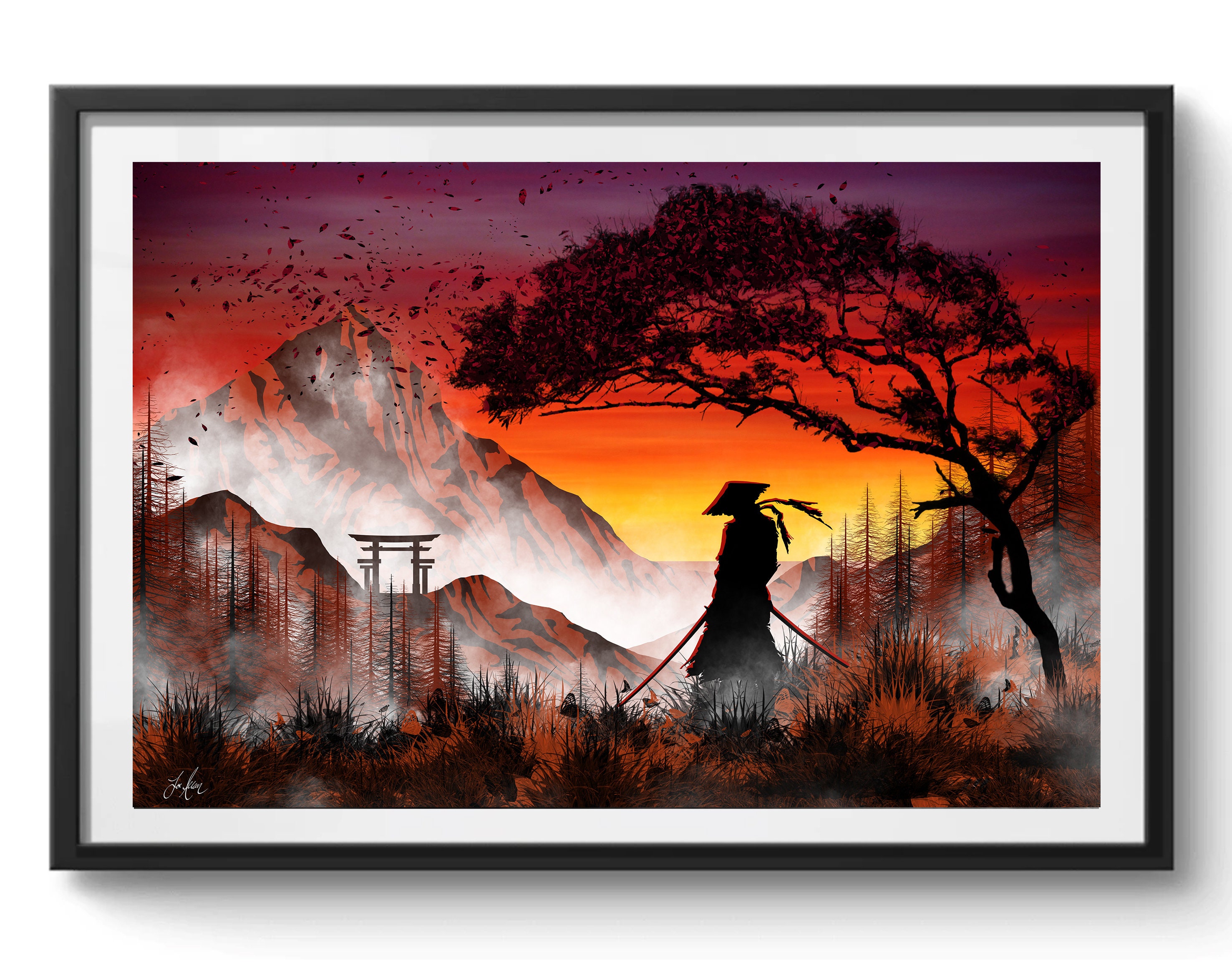 Samurai Sunset: Landscape Art Print for Home Decor Japanese Samurai ...
