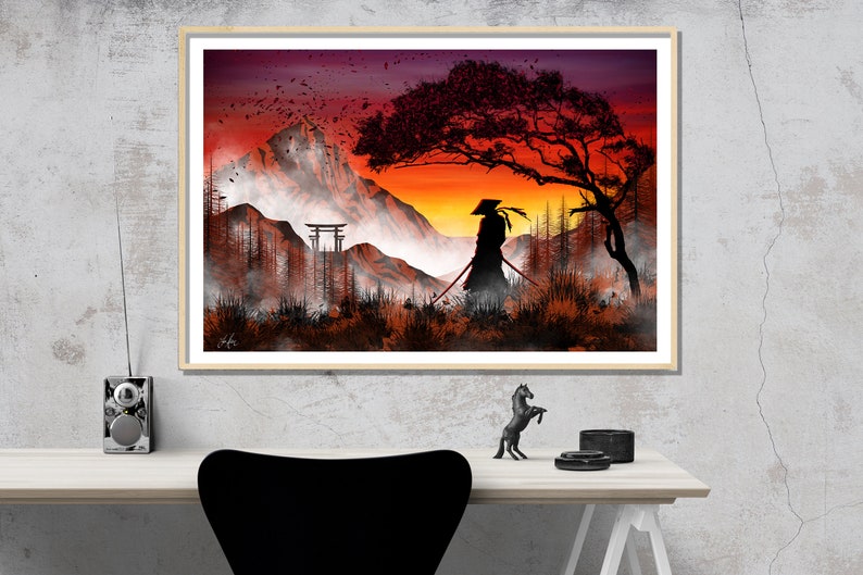 Samurai Sunset: Landscape Art Print for Home Decor Japanese Samurai ...