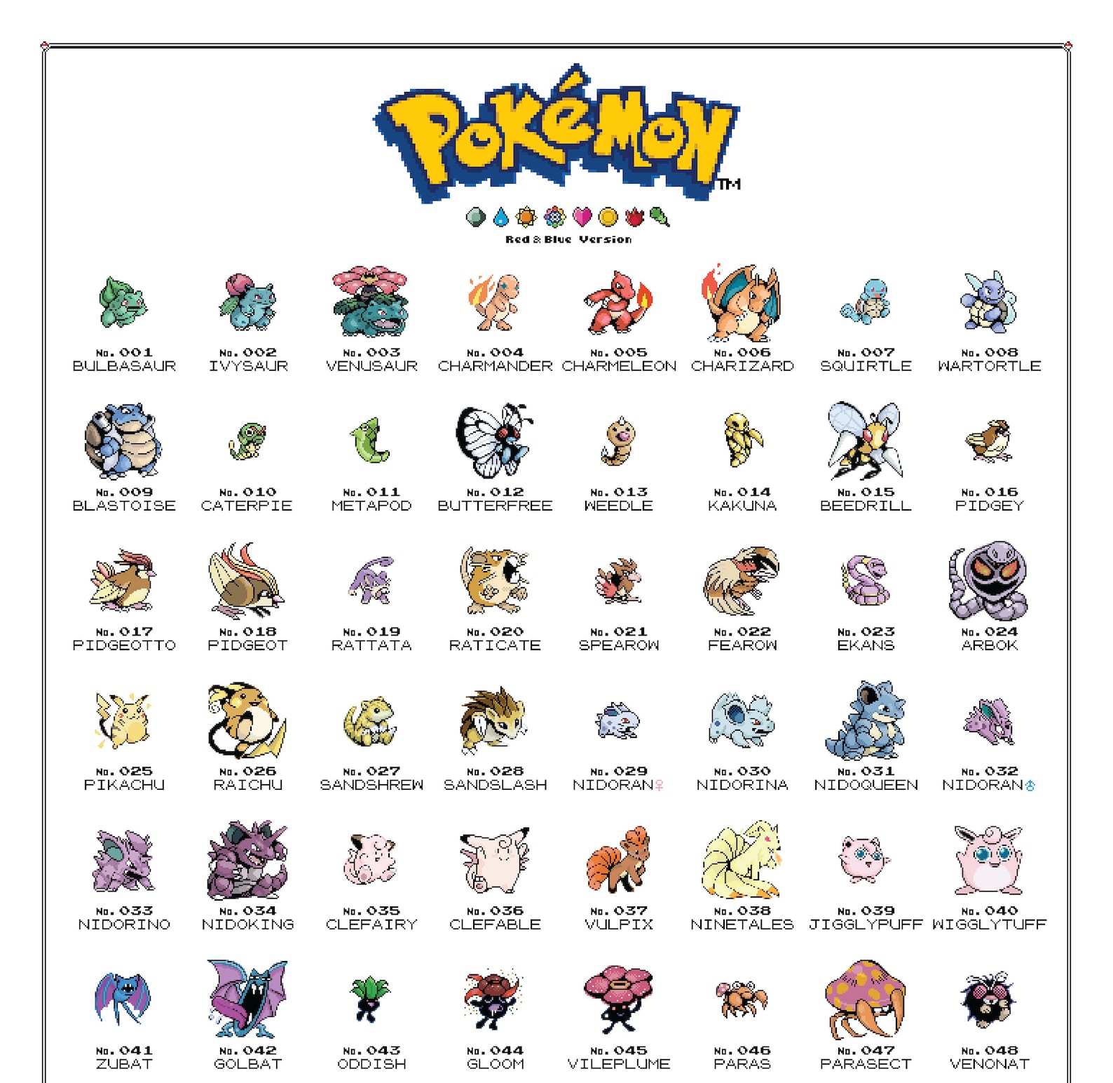 Original Sprite Kanto Pokedex Choose Your Pokemon | Etsy