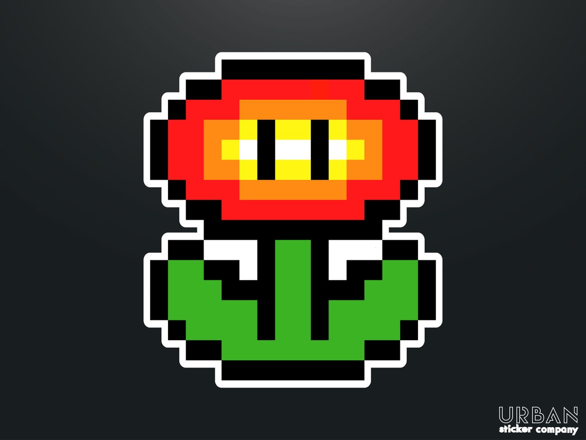 8 Bit Mario Fire Flower Waterproof Sticker | Etsy