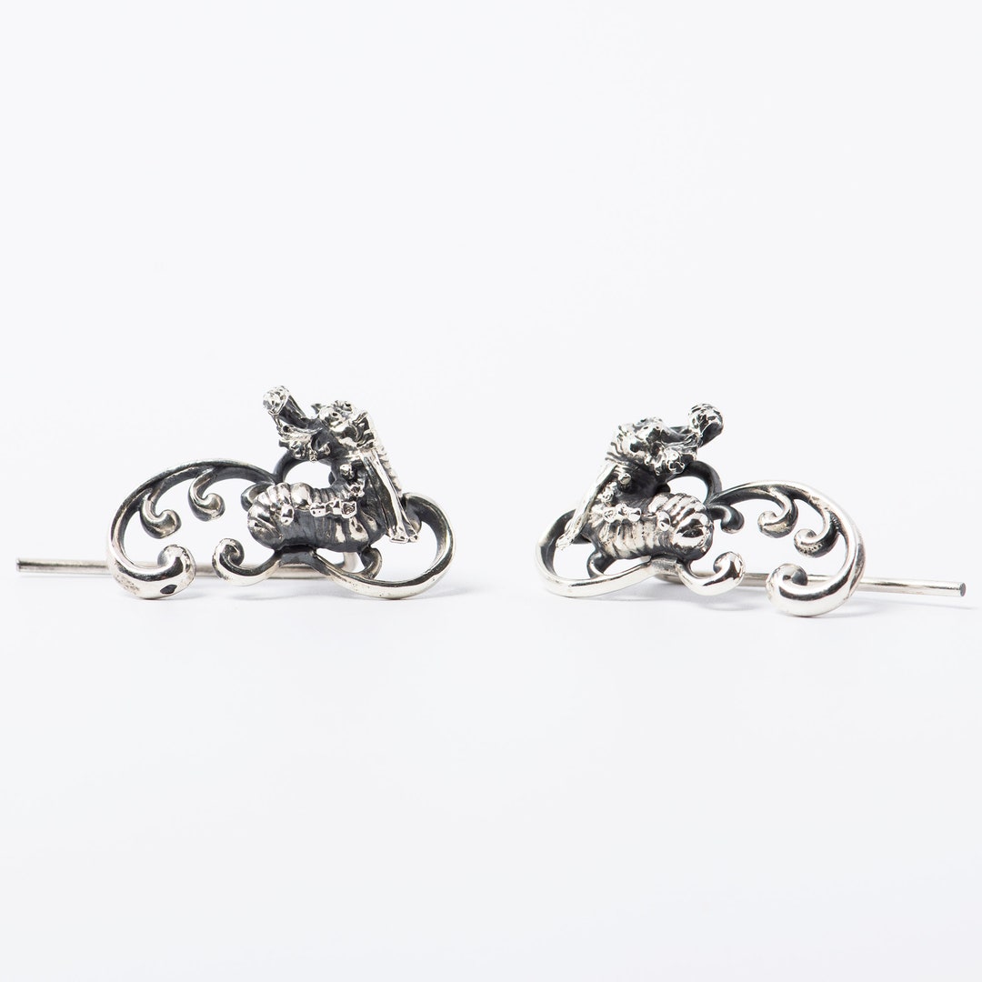 Labyrinth Sterling Silver Worm Bar Earrings | Unique Handmade Ear ...
