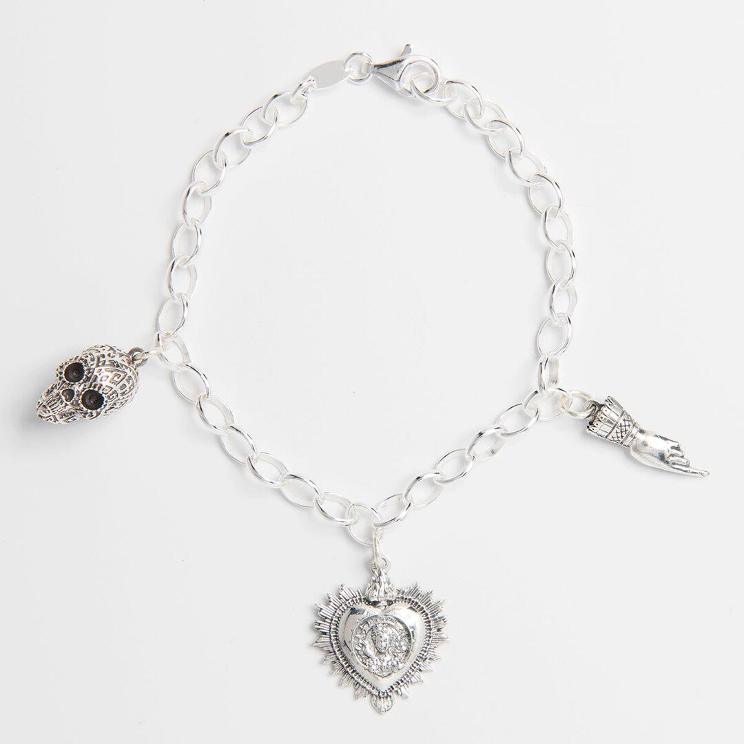 Frida Kahlo Charm Bracelet | Viva La Vida Heart & Skull | Handmade ...