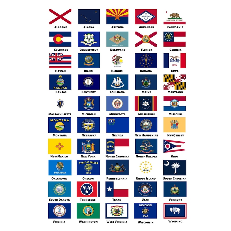Printable USA Capital and States Flags Collection 50 US State - Etsy