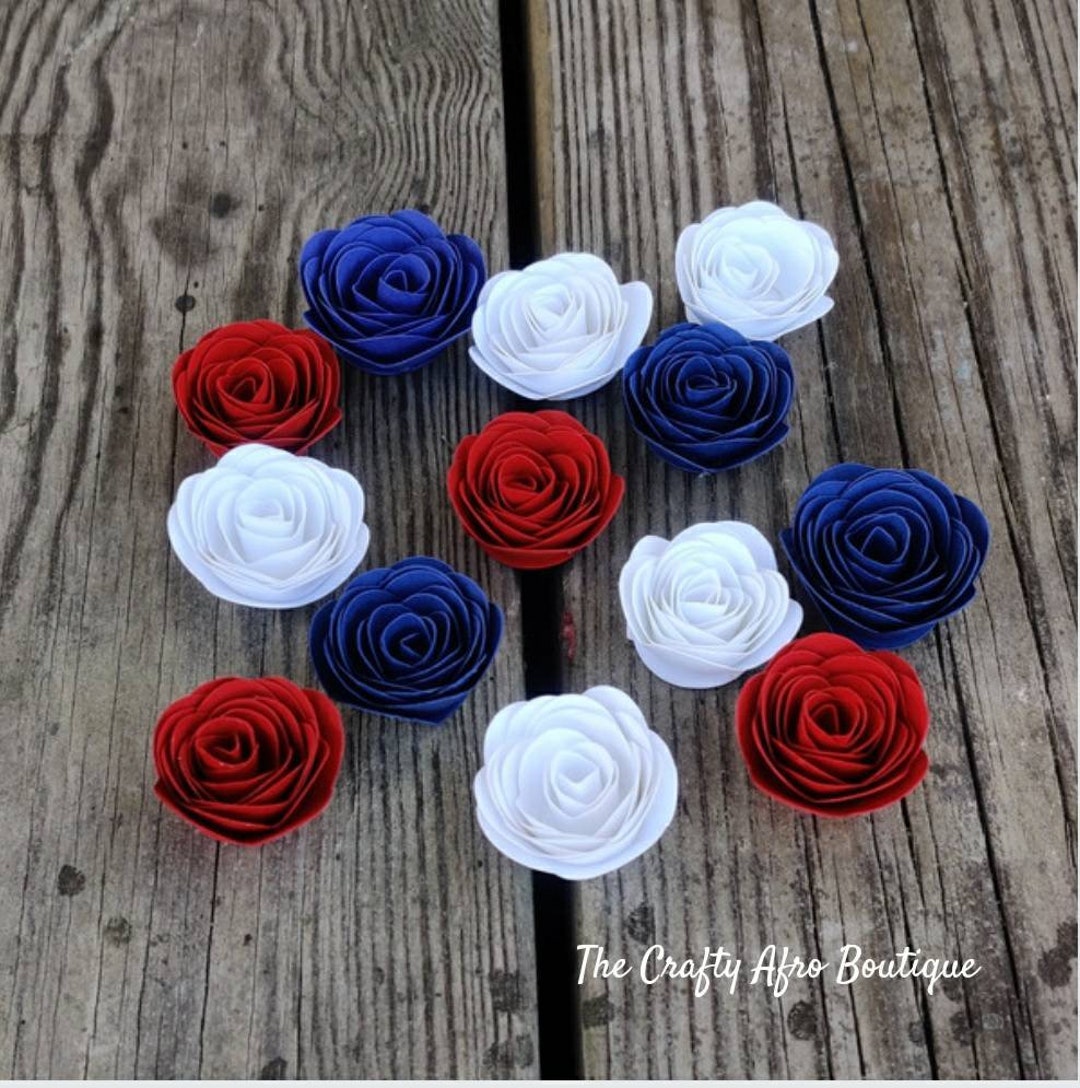 25 RED, WHITE & BLUE Paper Flowers.rolled Paper Flowers.loose Flowers ...