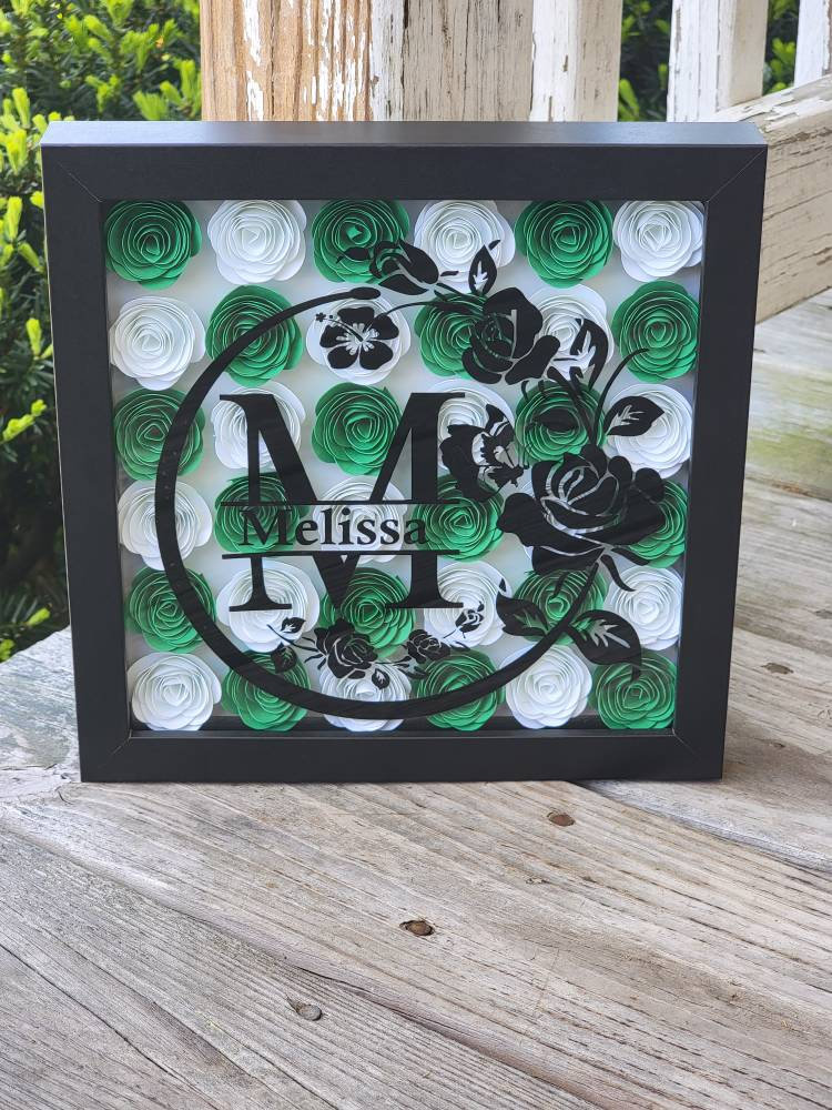 Customized Monogram Paper Flower Shadow Box. - Etsy