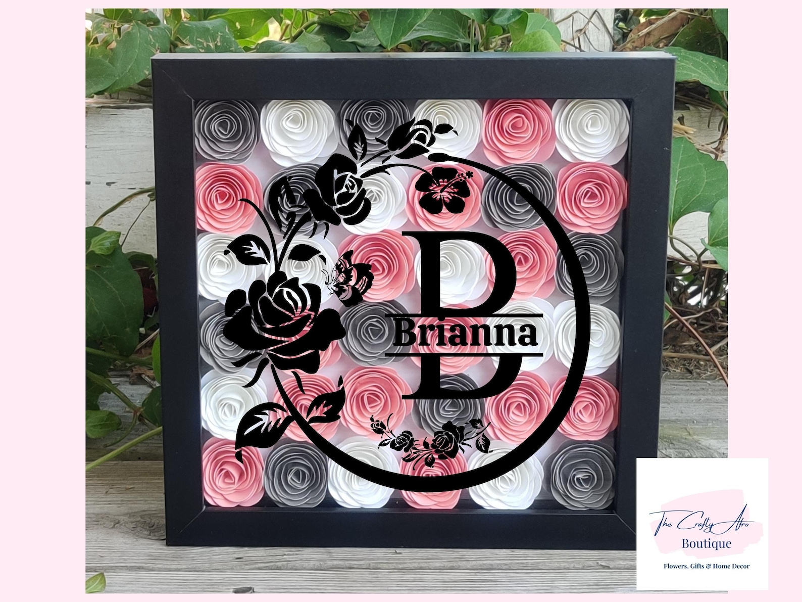 Customized Monogram Paper Flower Shadow Box. - Etsy