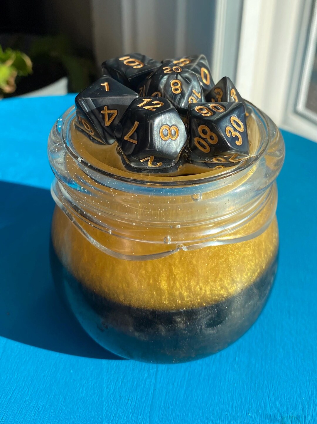 Dungeons and Dragons Jar With Screw on Lid, Black and Gold DND Dice ...