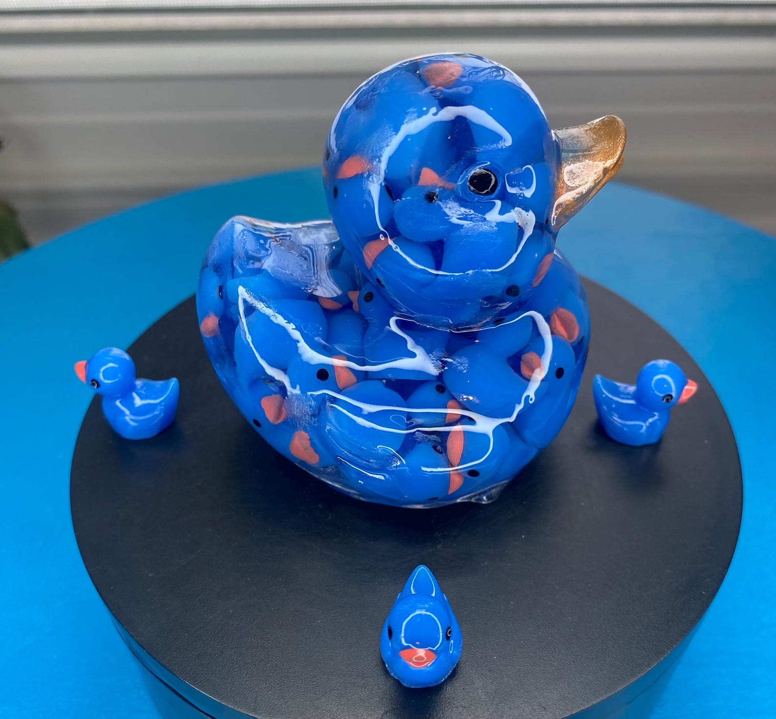Blue Duck With Mini Blue Ducks, One of a Kind Resin Duck, Youve Been ...