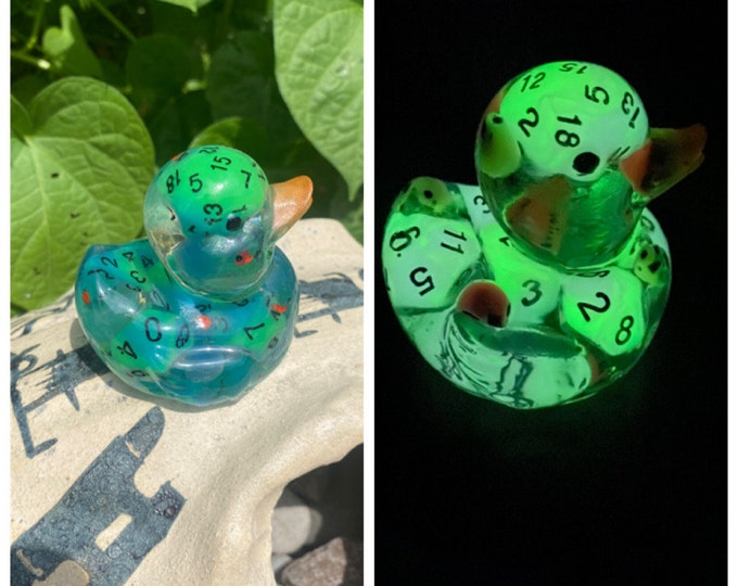 Dungeons and Dragon Duck, DND Duck Glow in the Dark Blue & Green Dice ...