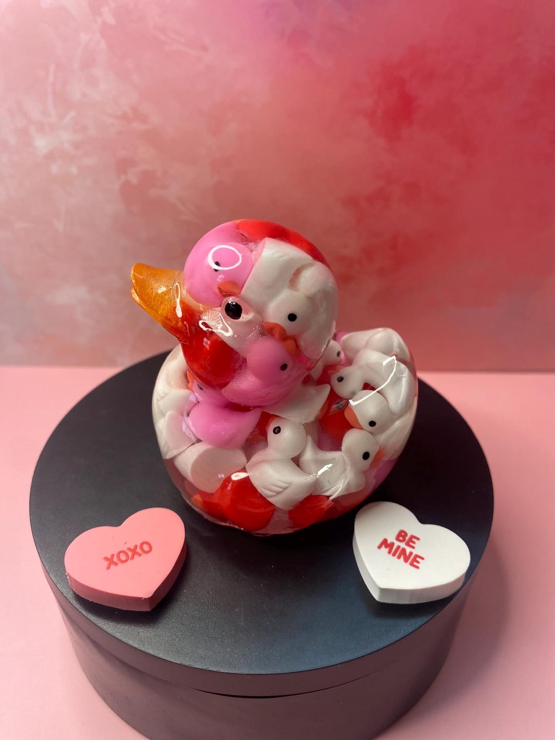 Red, White, and Pink Duck With Mini Ducks, One of a Kind Resin Duck ...