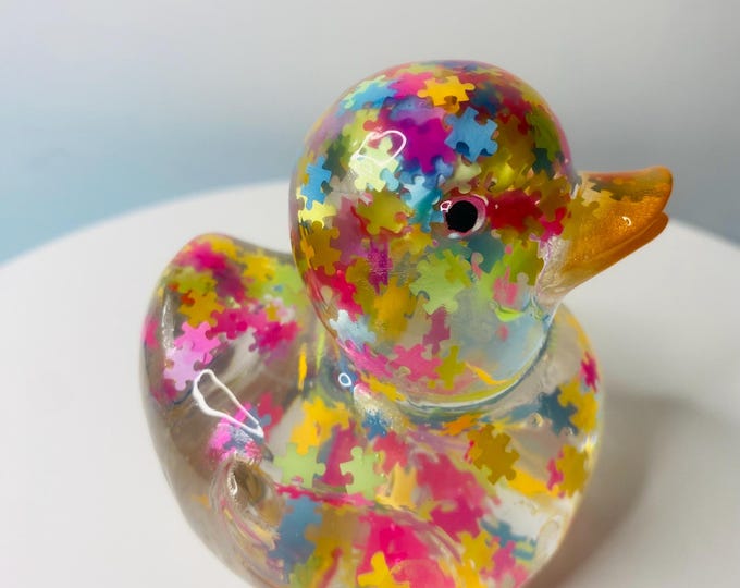 Puzzle Piece Duck, Autism Awareness Duck, One of a Kind Resin Duck ...