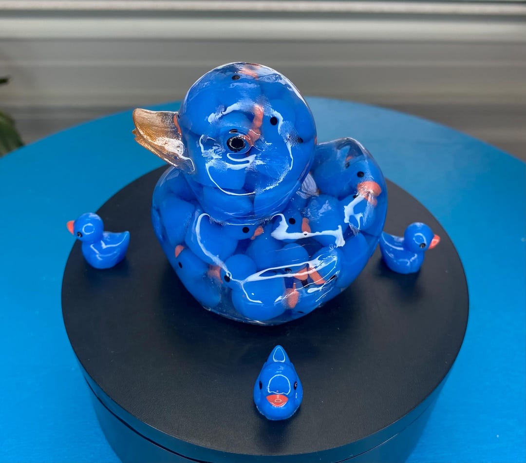 Blue Duck With Mini Blue Ducks, One of a Kind Resin Duck, Youve Been ...