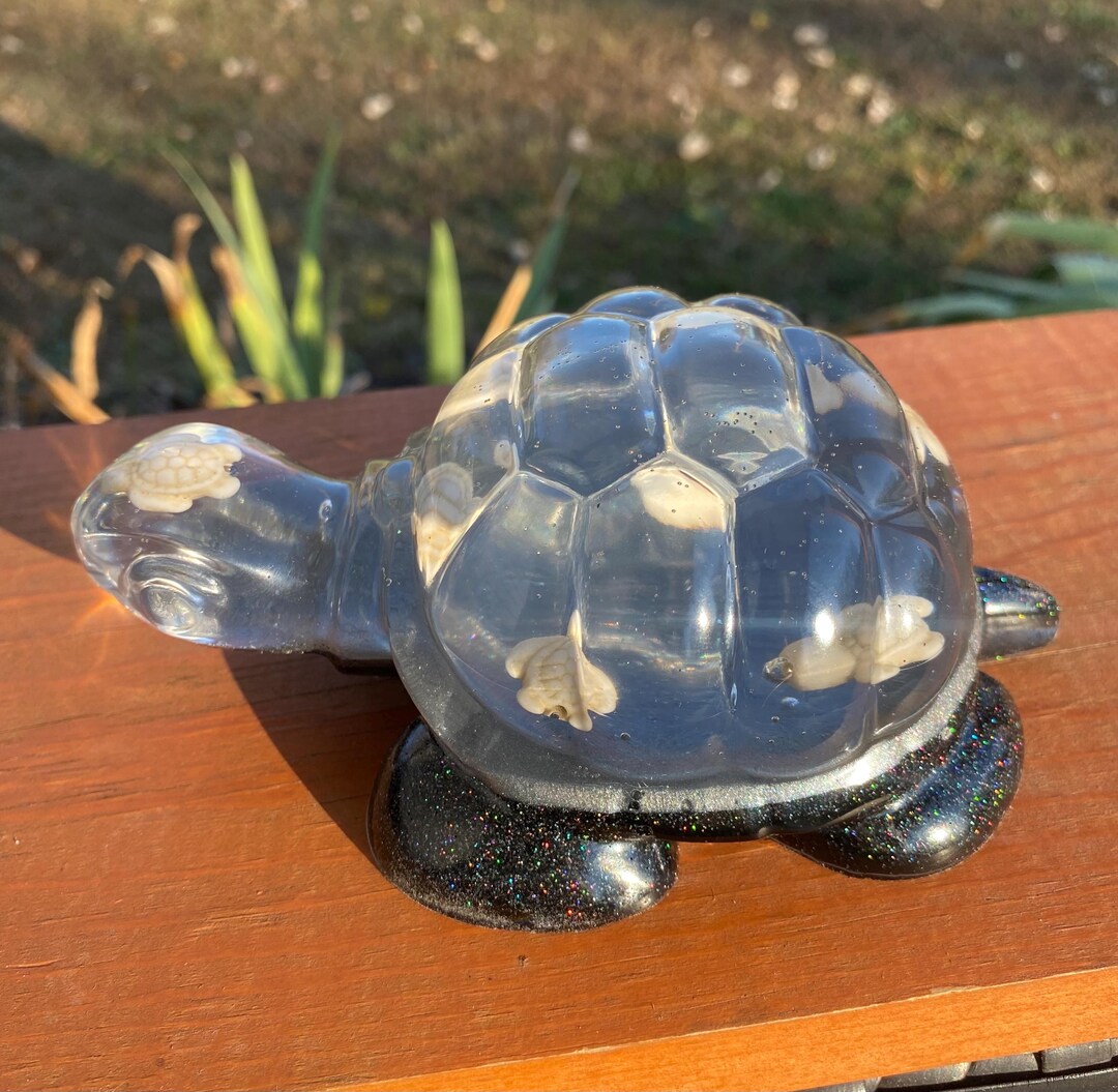 Black Glitter Sea Turtle, White Turtles Inside of a Shell Seascape ...