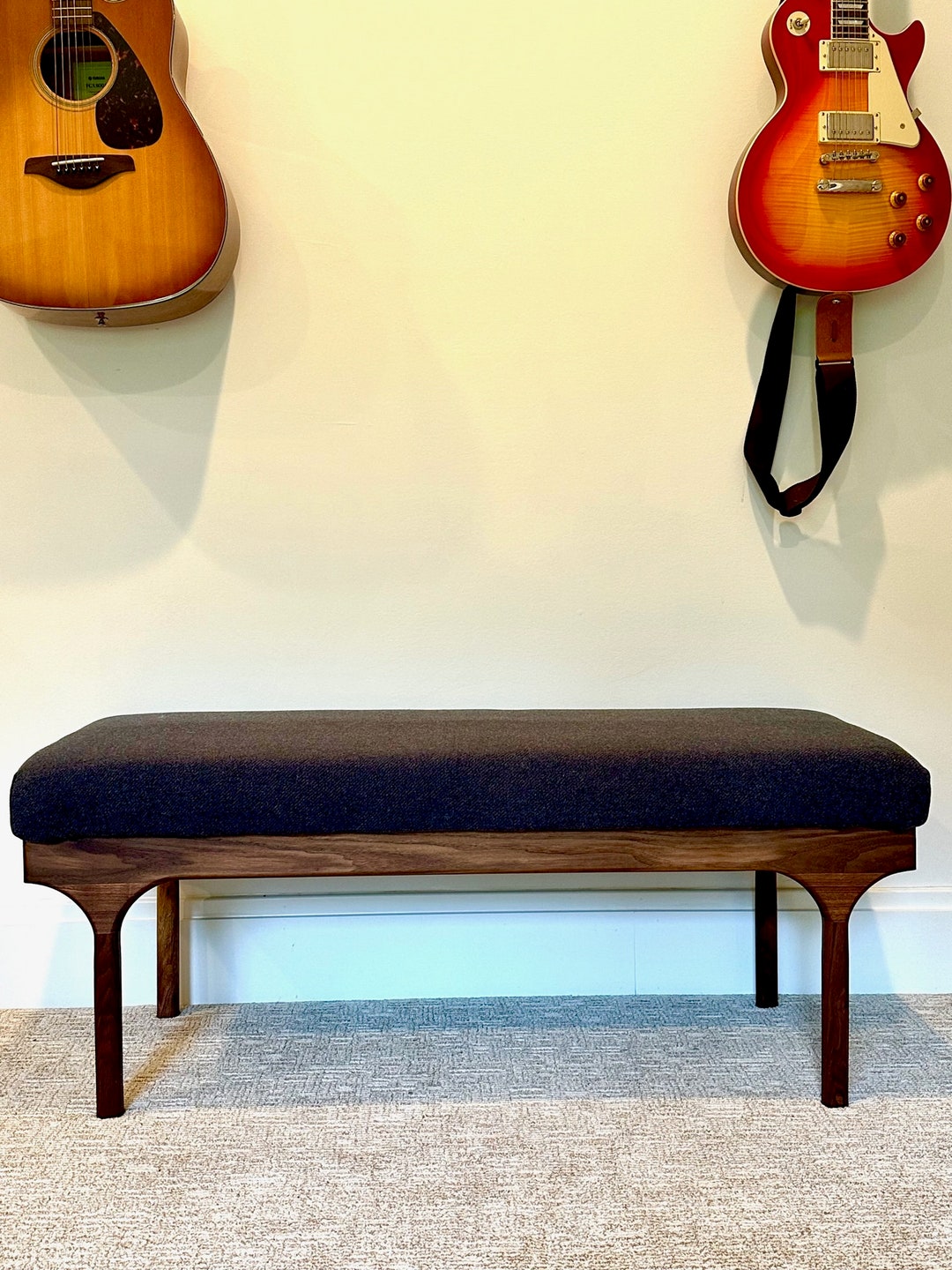 Handmade Mid-century Modern Style Bench in Walnut With Vintage Wool ...