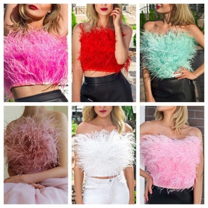 Beautiful Pale Pink Feather Tube Top Pink Crop Top Bridesmaid Feather ...