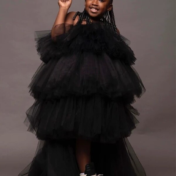 Little Girl Puffy Black Dress - Etsy