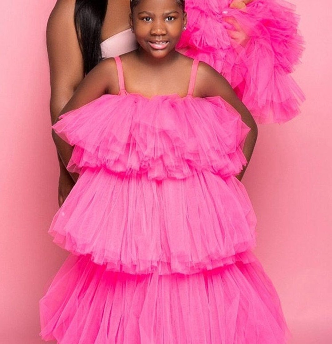 Pink Girl Tulle Dress Ruffle Baby Dress First Birthday Outfit Ruffle ...