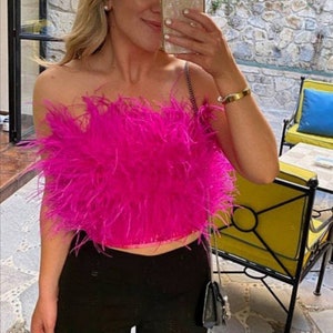 Beautiful Fuchsia Feather Tube Top Feather Crop Top - Etsy
