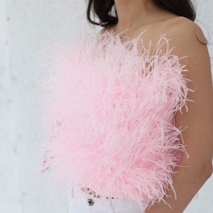 Beautiful Pale Pink Feather Tube Top Pink Crop Top Bridesmaid Feather ...